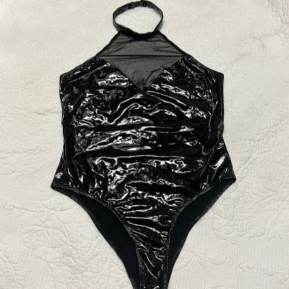 Iefiel | Tops | Iefiel Black Faux Leather Bodysuit | Poshmark